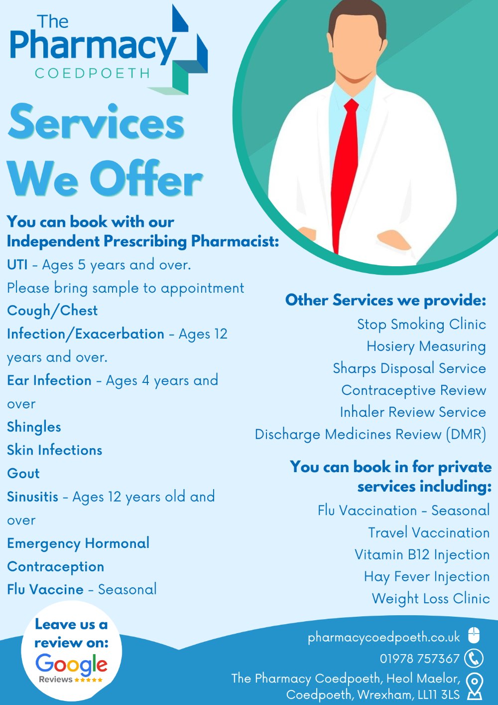 Community Pharmacy Independent Prescribing Service | The Pharmacy Coedpoeth